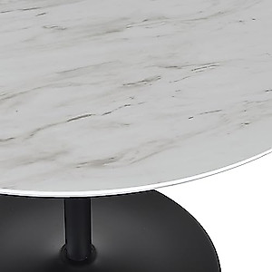 OSP Home Furnishings Flower Mid-Century Modern Dining Table, White Faux Marble Top with Black Base
