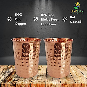 HERBEVER Pure Copper Hammered shape Water Tumbler Glasses for Healing Ayurvedic Set of 2