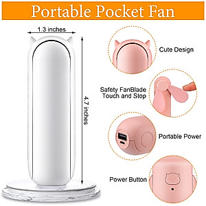 2 Pieces Portable Handheld Fan Mini Fan Portable USB Rechargeable Fan Small Pocket Fan Travel Feature Battery Operated 14-21 Working Hours for Women, Travel, Outdoor (White, Pink)