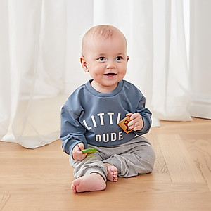 Newborn Baby Boy Fall Clothes Long Sleeve Round Neck Letter Print Sweatshirt Top Long Pants Cute Toddler Winter Outfits (Blue, 6-12 Months)