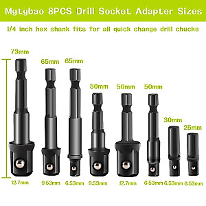 12pcs Drill Socket Adapter and Reducer Set, Extension Set Turns Power Drill Into High Speed Nut Driver. 1/4", 3/8", and 1/2" Drive …