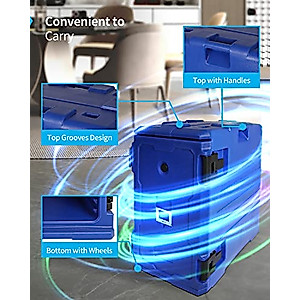 Muhub 127QT End-Loading Insulated Food Pan Carrier, LLDPE Material Food Box Carrier with Double Buckles, Front Loading Portable Food Warmer with Handles,Ideal for Canteen and Restaurant Use (Blue)…