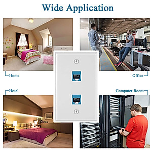 4 Pieces 2 Port Ethernet Wall Plate, RJ45 Cat6 Female to Female Jack Inline Coupler FacePlates (Blue)