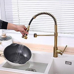 Ntipox Brushed Gold Kitchen Faucet with Pull Down Sprayer,Brushed Brass Kitchen Sink Faucet Single Handle Single Lever ，Spring Rv Kitchen Faucet, 3 Function Laundry Faucet