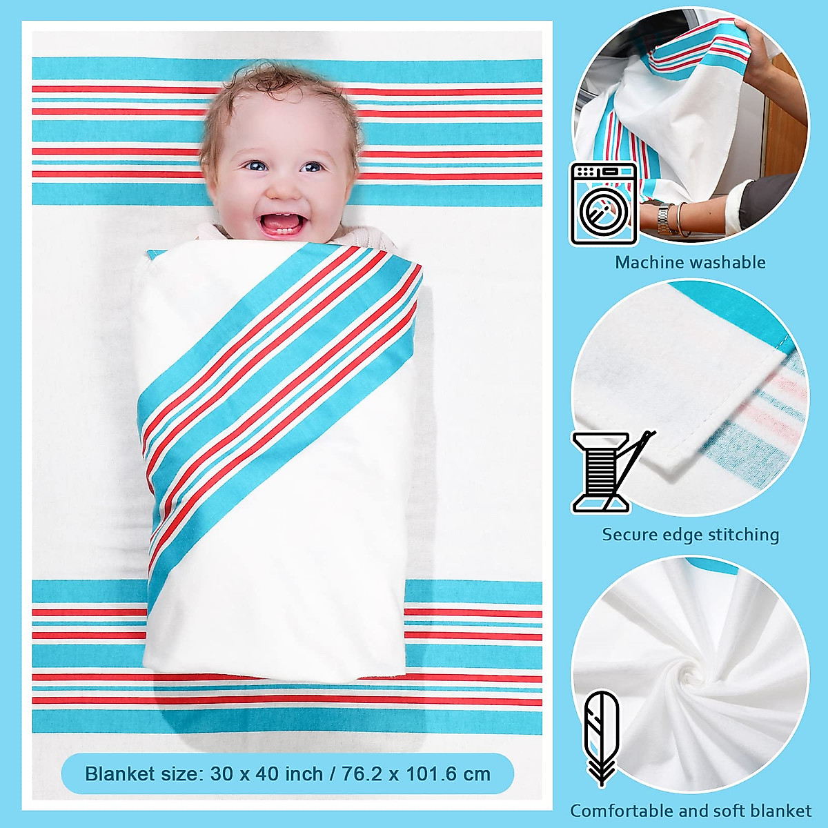 Remerry 8 Pcs Receiving Blanket, 30 x 40 Inch Hospital Blankets 100% Cotton Flannel Soft Warm Swaddle Blankets for Unisex Girl Boy Baby Newborn, Swaddle Newborn Wrap Flannel Receiving Blankets
