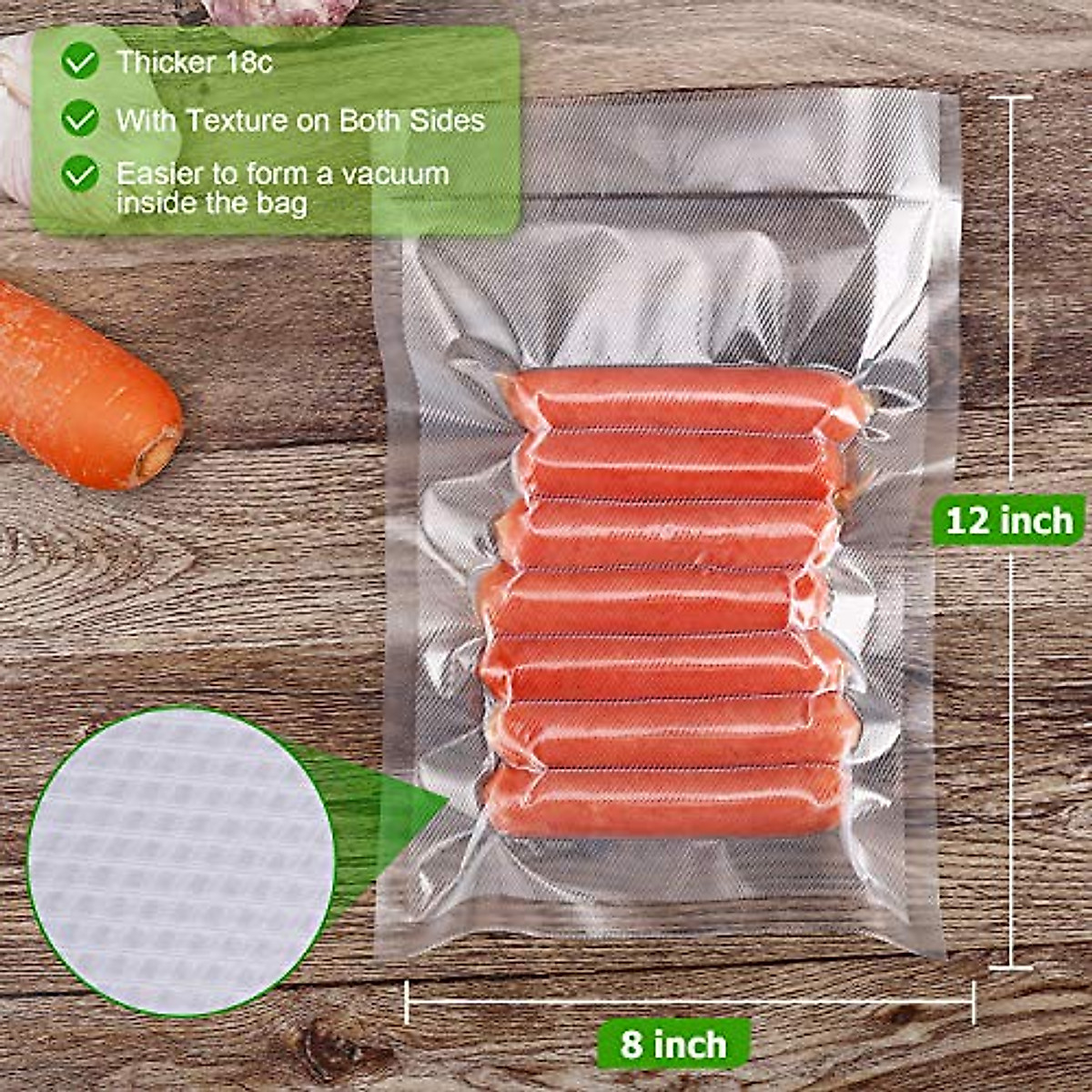 Entrige Vacuum Sealer Bags for Food, 8 X 12 Inches Pre-cut Vacuum Sealer Bags, BPA-Free Vacuum Food Storage Bags for Sous Vide Vac Seal, Commercial Grade, Embossed Seal A Meal Bags Rolls (100 Pcs)
