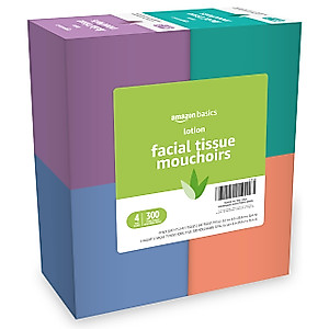 Amazon Basics Facial Tissue with Lotion, 2-Ply, 300 Count (4 Packs 75), (Packaging may vary)