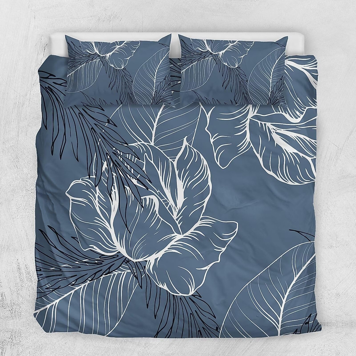 gearider Blue Tropical Leaves Printed Bedroom Decor, 3-Piece Hawaiian Style Duvet Cover Set with 2 Pillowcase, for All Seasons - Size King