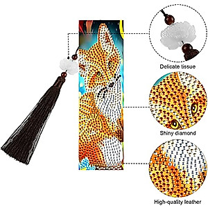 pigpigboss Fox Bookmark Diamond Painting Kit 2 Pieces DIY Diamond Painting Bookmark with Tassel Animal Fox Bookmark Diamond Dots Art for Adult Kids Book Decor Crafts