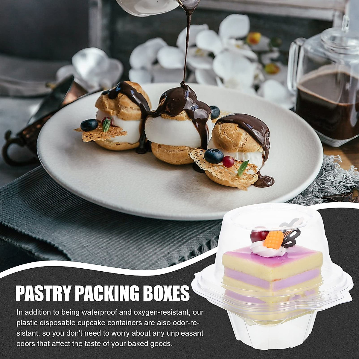 SOLUSTRE 150 Pcs Cake Packing Box Disposable Cupcake Cases Moon Cake Trays Hinged Cake Containers Cupcake Carrier Transparent Containers with Lids Cake Holder Sandwich Cheese The Pet