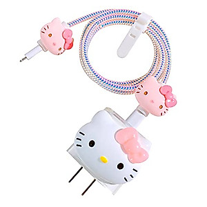 Tospania DIY Cable Protector Charger Wire Saver - Data Cable18W/20W USB-C Charger Line Protector-Compatible with iPhone 11 12 13 14 Pro Max (Pink Kitty)