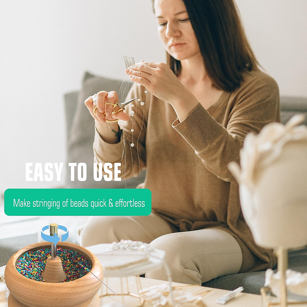 Bead Spinner Bowl with 5 Beading Needles, Spin Beading Bowl for Jewelry Making, Waist Bead Spinner with Seed Bead Kit, Stringing Bead Loader Holder