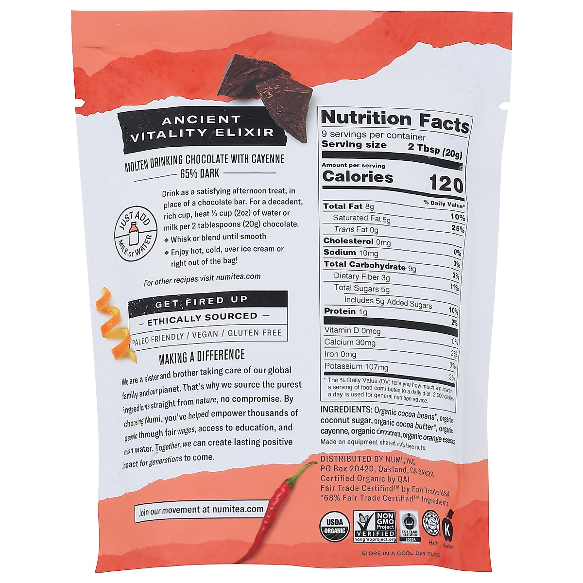 NUMI Organic Touch of Chili Drinking Chocolate, 6.3 OZ