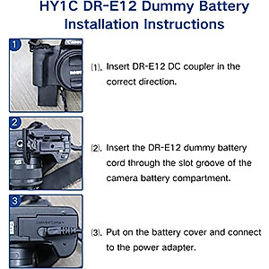 HY1C ACK-E12 AC Power Adapter LP-E12 Dummy Battery Kit for Canon EOS M50, EOS M50 Mark II, EOS M200 Cameras