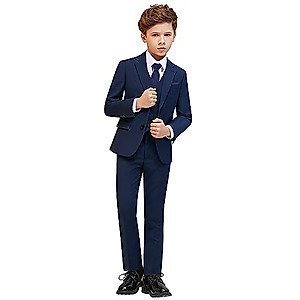 Happy Planet Boys' Suit Slim Fit 5 Piece, Adjustable Waist, Boys Formal, Dark Blue, 8