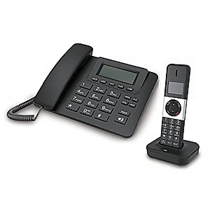 NUFR Corded Phone, Corded/Cordless Phone with Answering Machine,Dual Caller ID/Call Waiting, for Small Business/Home, Black-Cordless