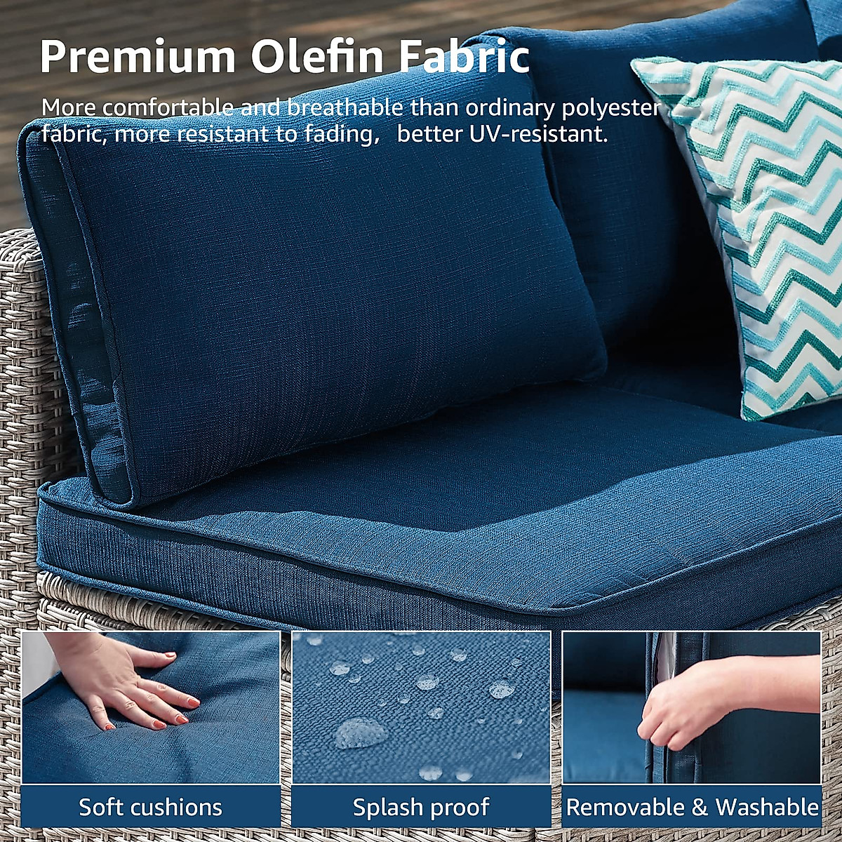 NATURAL EXPRESSIONS Patio Furniture Set Outdoor Furniture Sectional Sofa 5 Piece Wicker All Weather Outdoor Couch with Tempered Glass Coffee Table & Olefin Cushions for Deck Backyard Balcony Sun Rooms