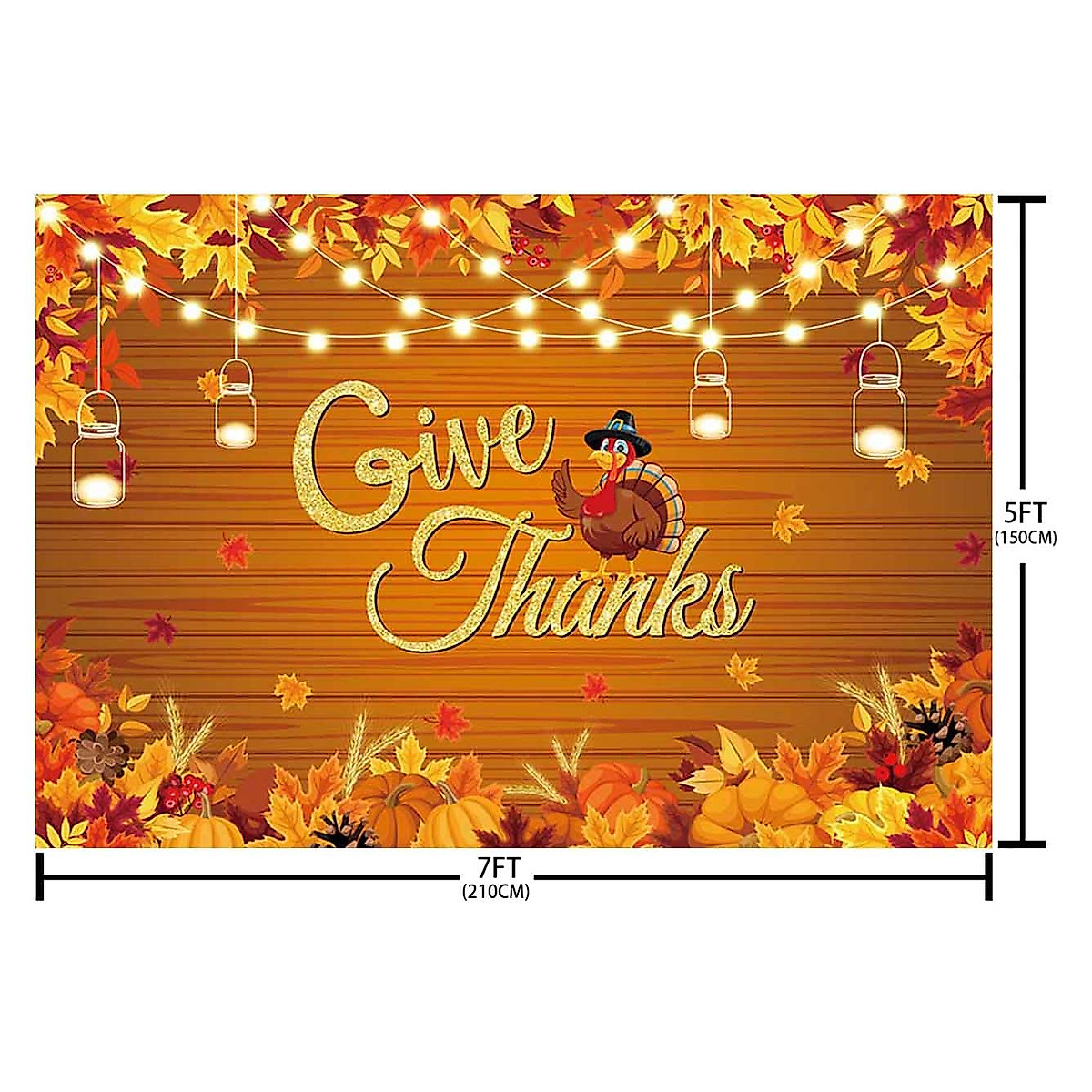 AIBIIN 7x5ft Autumn Thanksgiving Festival Backdrop Fall Wooden Maple Leaves Pumpkin Photography Background Harvest Give Thanks Banner Thanksgiving Day Party Decorations Props