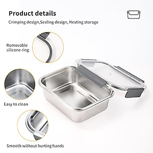 GEEJA Set of 2 stainless steel food containers with lids, Airtight kimchi containers, Leakproof meal prep bento box, Dishwasher/Oven/Freezer safe