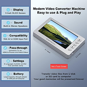 VIXLW Video to Digital Converter, VHS to Digital Converter, Video Capture Device, Analog VHS VCR Hi8 Mini DV Video Recorder,AV/RCA to HDMI Adapter/Converter,Support 720P/1080P,TV/Tape Player/Camcorder