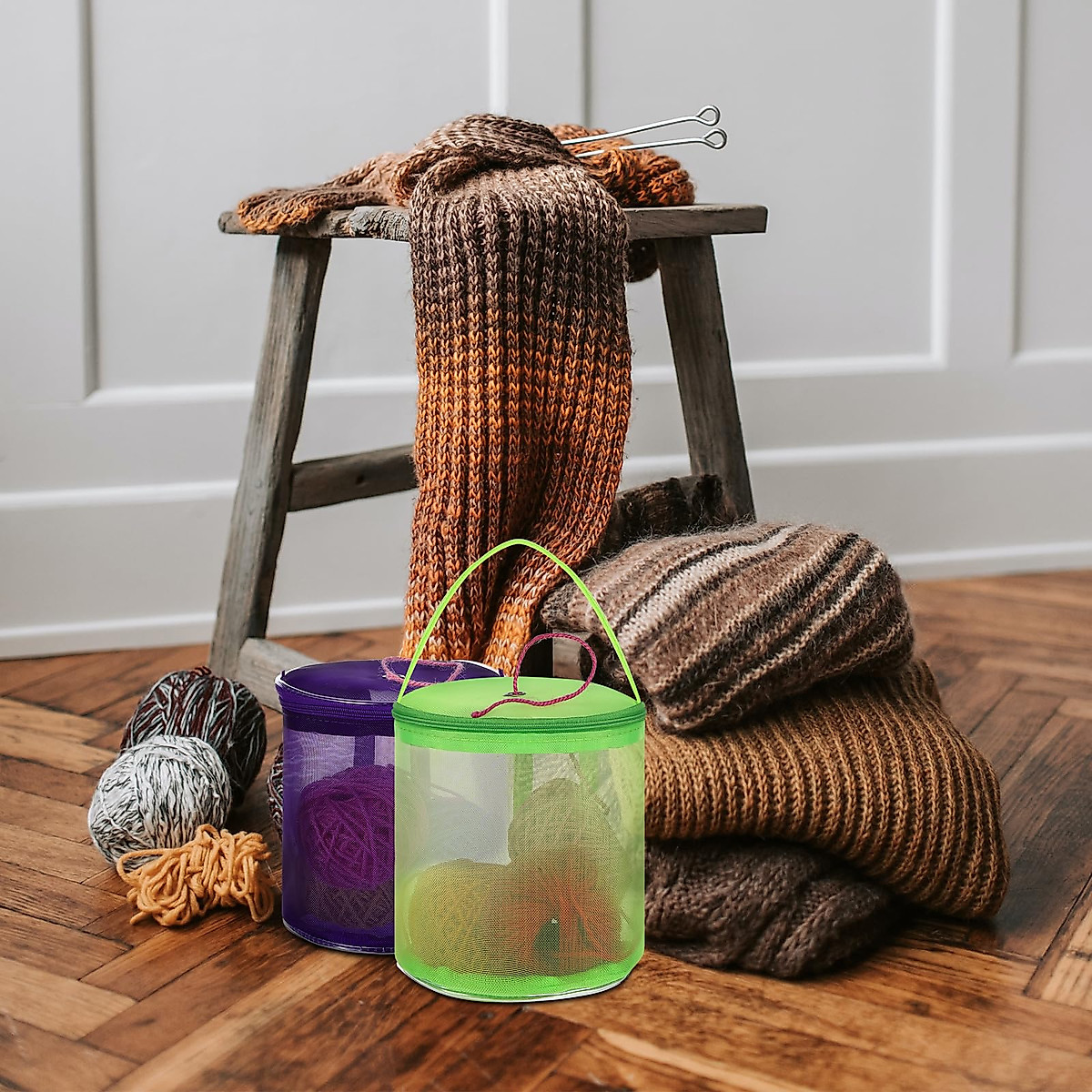 2 pcs Yarn Bags Yarn Storage Bag Knitting Bag Crochet Organizer Yarn Holder Knitting Supplies Sewing Bag Portable Crochet Bag Compartments