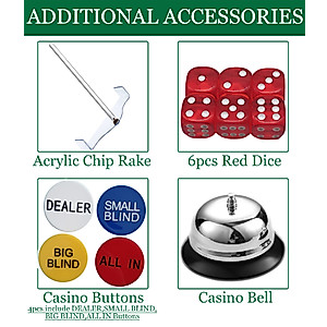 MrCarbon Super Casino Game Set: 6 Deck Shuffler+360pcs Chips+8 Poker Cards+Card Shoe+Chip Rake+Felt+Accessories, Blackjack Set & Texas Holdem Complete Kit, Poker Night Kit for Adult Casino Party