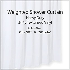 Grab Bar Specialists Heavy Weighted Shower Curtain - for Walk-in Shower Threshold / Use with Collapsible Dam for Water Barrier / 3-Ply Textured Vinyl / White / 48" x 72"