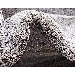 Unique Loom Del Mar Collection Area Rug-Transitional Inspired with Modern Contemporary Design, 6' 0 x 6' 0 Round, Light Gray/Beige