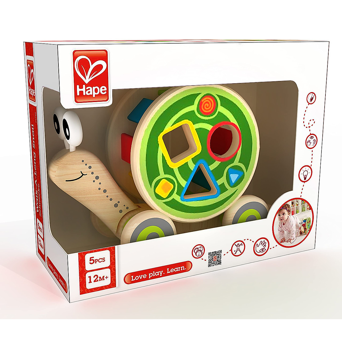 Hape Walk-A-Long Snail Pull Toy |Award Winning Toddler Wooden Push and Pull Toy with Removable Color