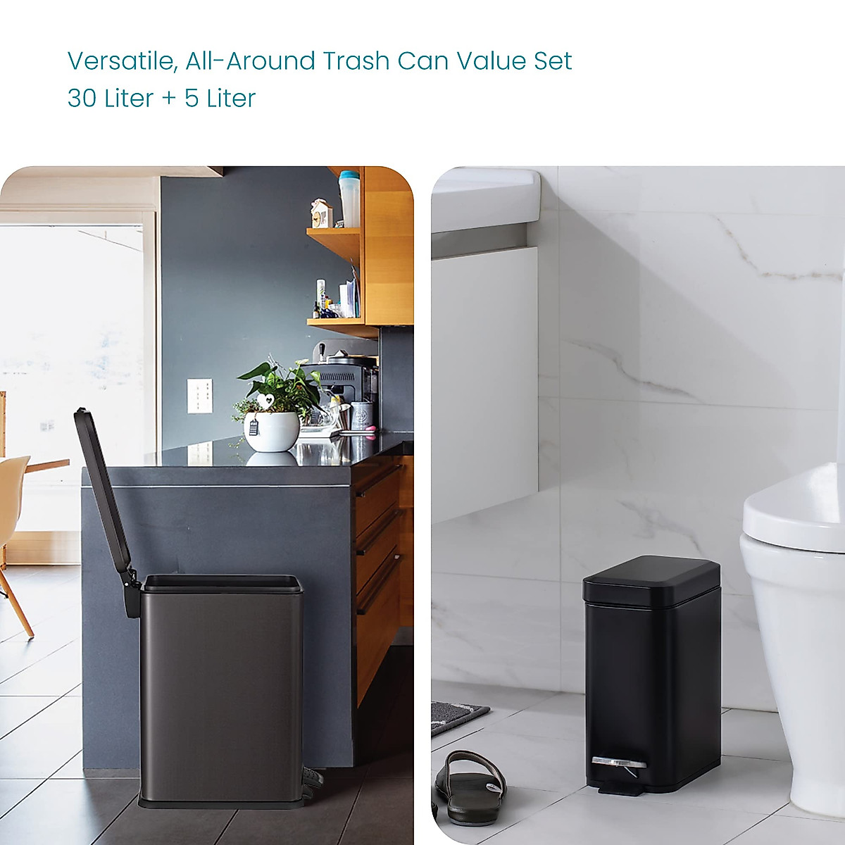 Home Zone Living 8 Gallon and 1.3 Gallon Kitchen Trash Can Value Bundle Set, Stainless Steel Wastebasket with Lid and Slim Design