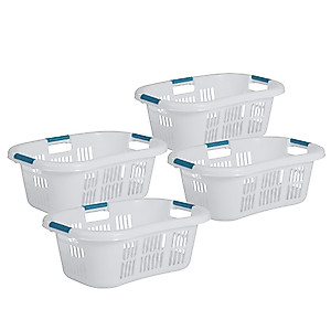 Rubbermaid 2.1-Bushel Small Hip-Hugger Portable Plastic Laundry Basket with Grab-Through Handles, White (4-Pack)