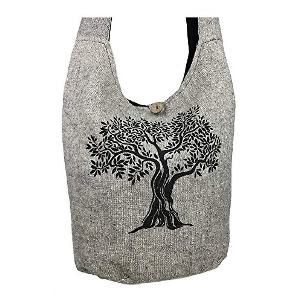 Fair Trade Large Sling Crossbody Shoulder Bag Purse Hippie Hobo Gypsy Bohemian, Grey Tree