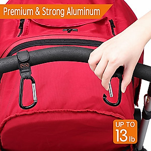 Stroller Hook Adjustable Multi Purpose 2 Pack Hook Clips Hanger for Diaper Bags Purse Clothing (Black)