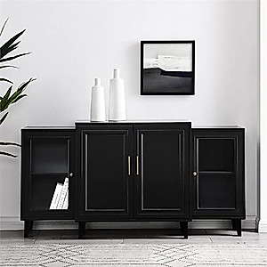 Walker Edison 4-Door Tiered Modern-Sideboard-Buffet Stand for Storage, 62, Black
