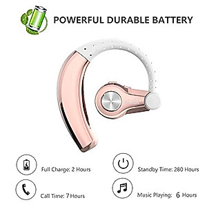 PONYBRO Wireless Headset with Mic,Unmatched Comfy Wireless Earbud w/ 8 Hrs, HiFi Sound Cell Phone Earpiece Hands Free Headphone Compatible with Android/iPhone/Smartphones/Laptop, Rose Gold