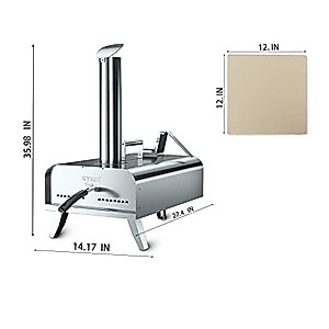 GYBER Henson Outdoor Pizza Oven Portable 12" Stainless Steel Backyard Grill Wood Pellet and Charcoal Fired Pizza Maker for Outdoor Garden or Camping Cooking with Pizza Stone, Foldable Legs