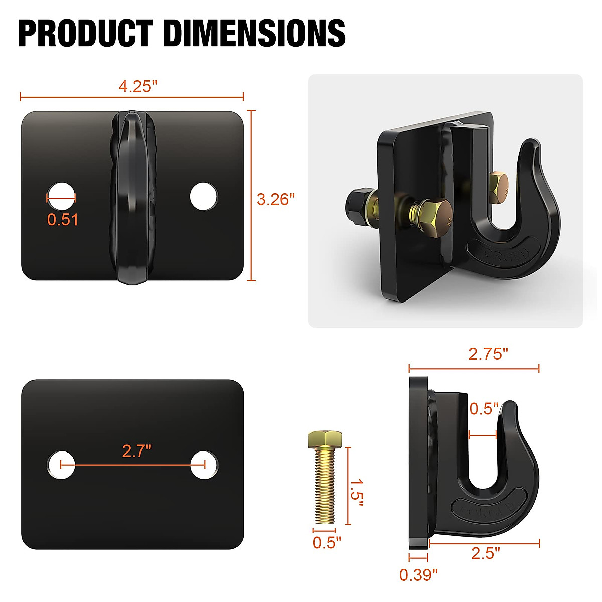 Sulythw Tractor Bucket Hooks, 3 Pack of Tractor Accessories with Heavy Duty Tow GRAP Hooks Loader Bucket Accessories for John Deere Kubota Kioti Compact Tractor(Max 15,000lbs, Black)