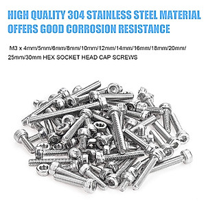 DYWISHKEY 700 Pieces M3 Stainless Steel 304 Hex Socket Head Cap Bolts Screws and Nuts Assortment Kit