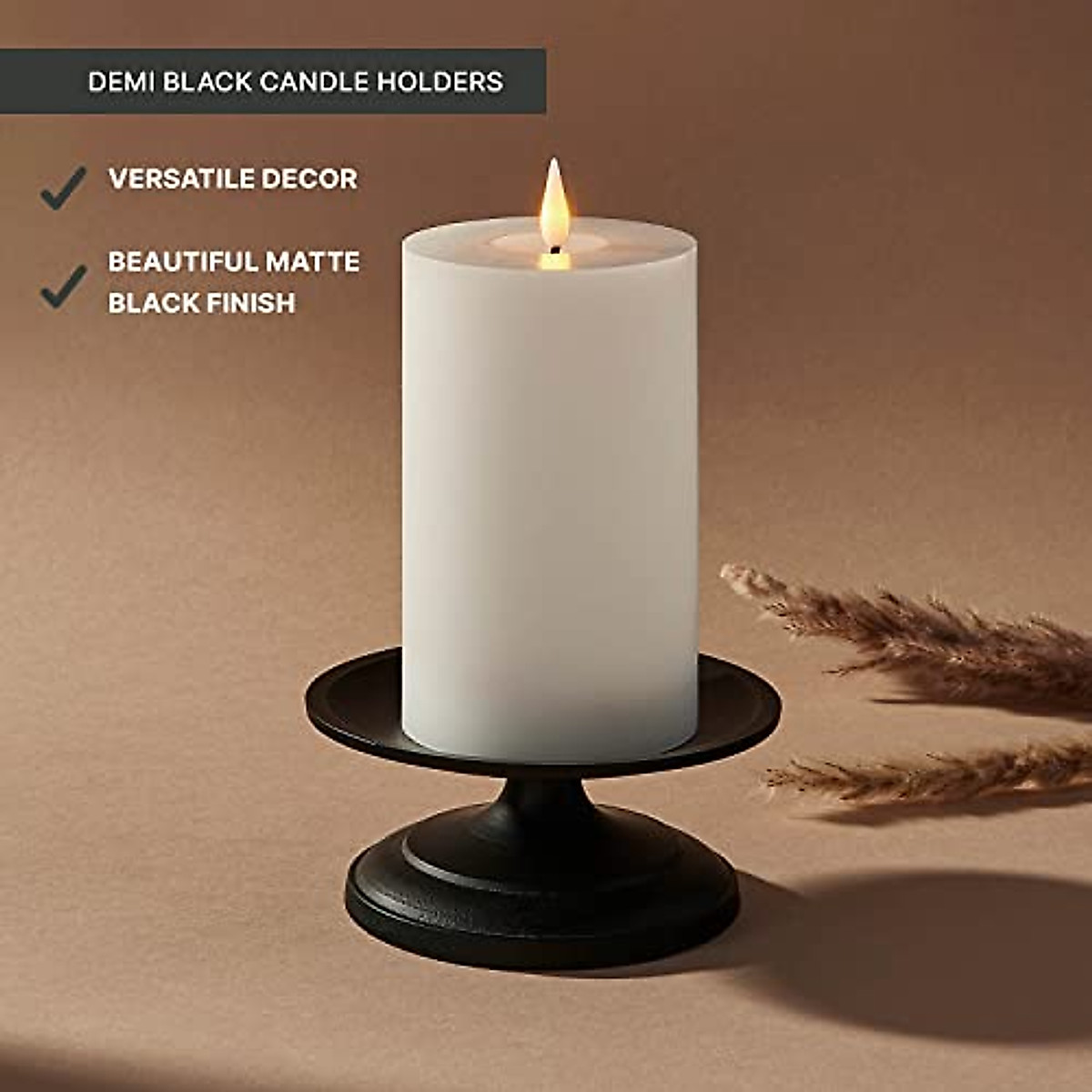 LampLust Candle Stands for Pillar Candles - 2 Pack, Matte Black, Fits up to 4 Inch Diameter Candles, Decorative Candle Plates for Modern Home Decor, 2 Inch Tall, Perfect for Wedding Centerpiece