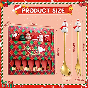 Ganbaro® Christmas Forks and Spoons, Dessert Forks and Spoons, Christmas Cutlery 3 Christmas Spoons and 3 Christmas Forks Stainless Steel Set with Gift Box for Festive Celebrations