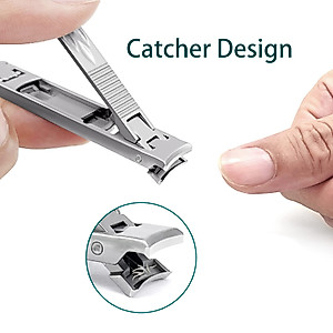 SGNEKOO Ultra-Thin Nail Clippers Foldable Nail Cutter with Double End Curved and Bevel Blade Portable Fingernail Trimmer & Nano Polish Glass File Kit (Silver)