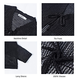 XUNZRLN Women's Long Sleeve Tie Open Front Bolero Shrug Lightweight Knit Hollow Out Cropped Cardigan