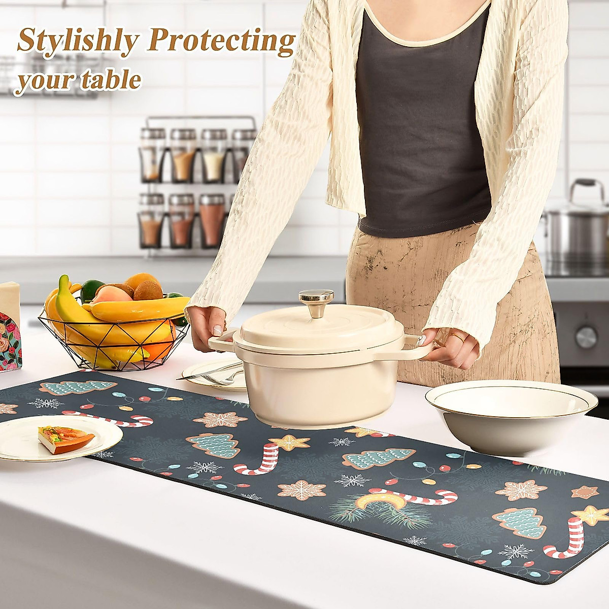 Christmas Ginger Breads Candies Heat Resistant Long Trivet for Hot Pots and Pans Waterproof Non-Slip Table Runner for Kitchen Countertops Heat Proof Placemats for Hot Dishes Decoration Dining Table
