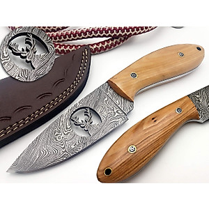 Nooraki REG- 61 Handmade Damascus Hunting knife 8.5 inches Full Tang Stag Head on Blade with Leather Sheath