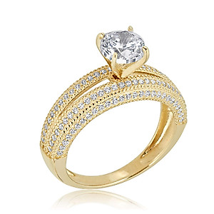 AVORA 10K Yellow Gold 1 Carat Simulated Diamond CZ Pave Split Shank Engagement Wedding Anniversary Ring - Size 7