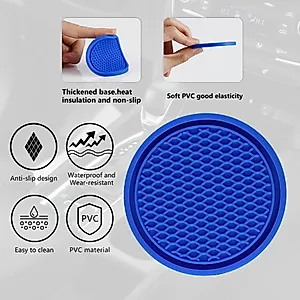 Alpmosn Car Cup Holder Coaster, 4 Pack Non-Slip Cup Holders, Anti Scratch Insert Cup Coasters, Universal Vehicle Interior Accessories for Women and Men (Dark Blue)