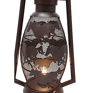 Ebros 15" Tall Old Fashioned Rustic Country Western Electric Metal Lantern Nightstand Lamp Light Or Wall Shadow Caster for Home Patio Poolside Garden Decorative (Cowboy Riding Horse)
