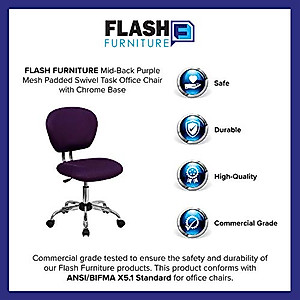 Flash Furniture Beverly Mid-Back Purple Mesh Padded Swivel Task Office Chair with Chrome Base