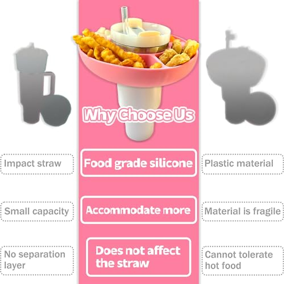 BELL BEAR Snack Bowl For stanley Cup Accessories，For stanley 40 oz tumbler with handle，simple modern 40 oz tumbler Accessories，Snack Bowl Combo (pink)