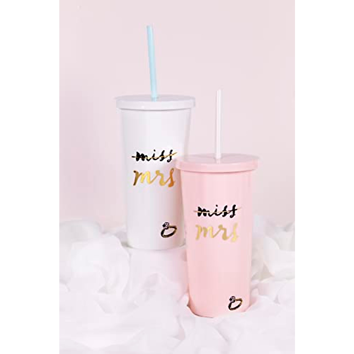 Kate Spade New York Acrylic Bridal Tumbler with Lid and Straw, 20 oz Tumbler for Bride to Be, Slim Double Wall Tumbler, Miss to Mrs. (Blush)